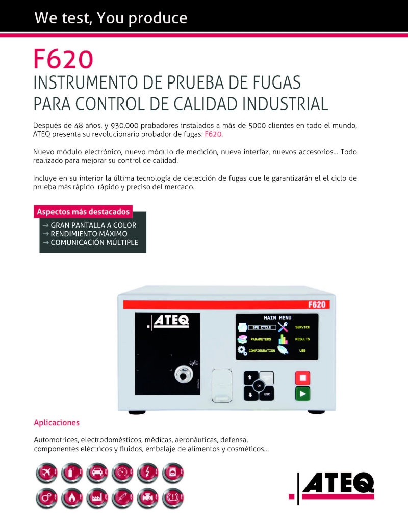 F620 leak test instrument for industrial quality control - ATEQ MEXICO